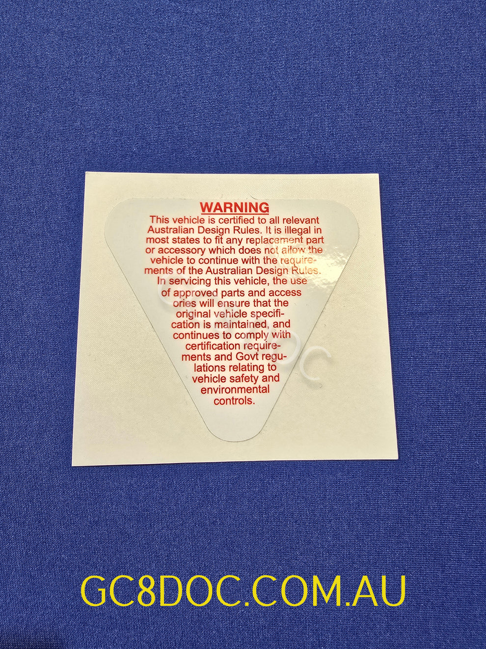 Australian Subaru Under Bonnet ADR "Australian Design Rules" sticker ...